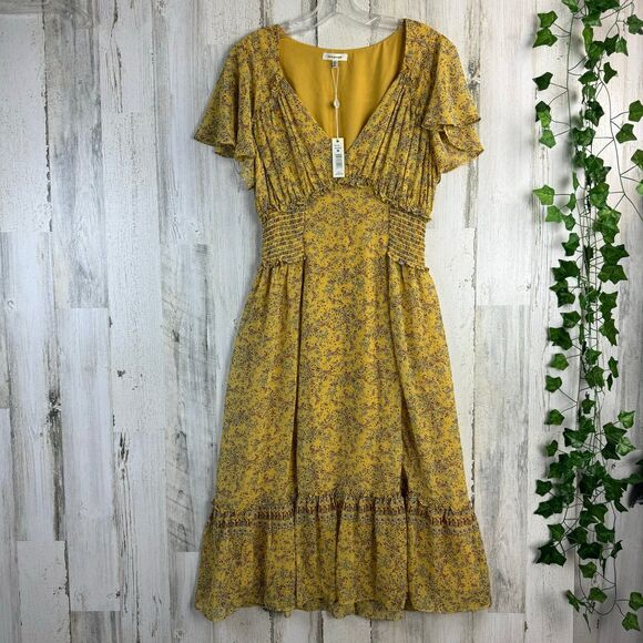 Max Studio | Dresses | Max Studio Yellow Floral Midi Dress Brand New ...